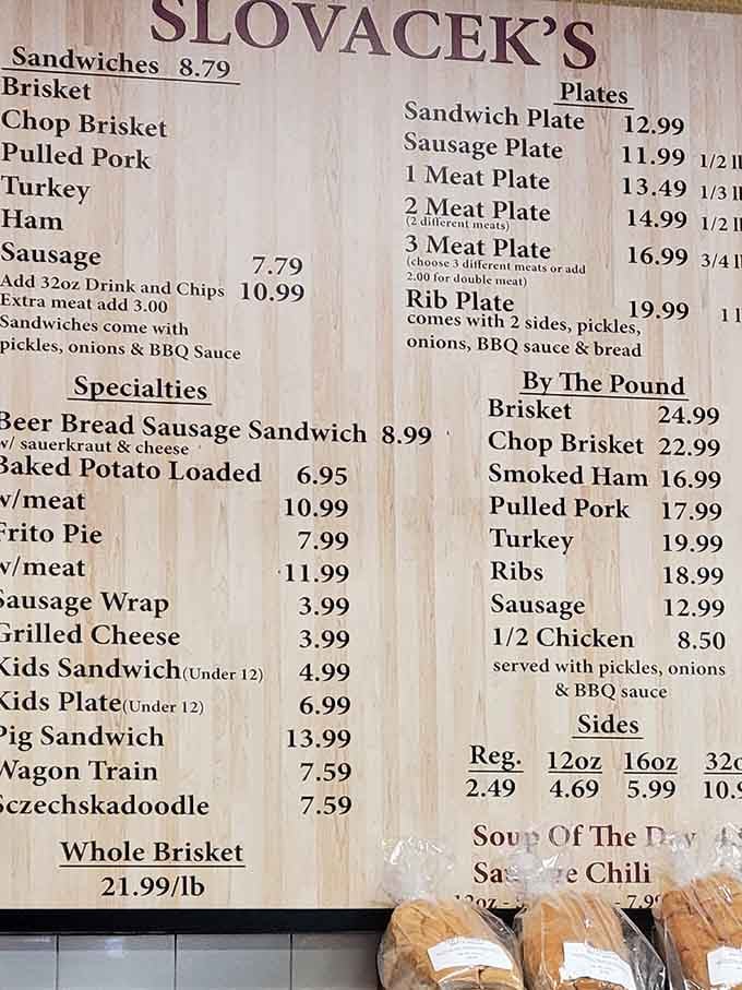 The menu offers everything from traditional Czech sausage to Texas barbecue, proving cultural fusion can be absolutely delicious.