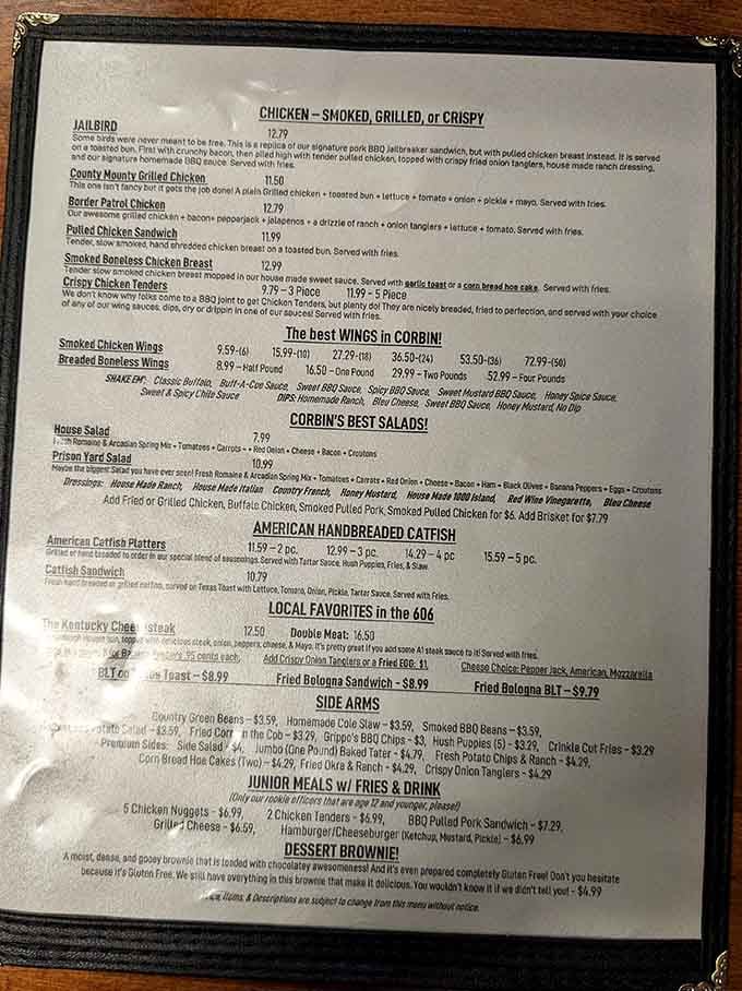 When a menu boldly declares "the best WINGS in CORBIN," you know someone's throwing down the gauntlet with confidence.