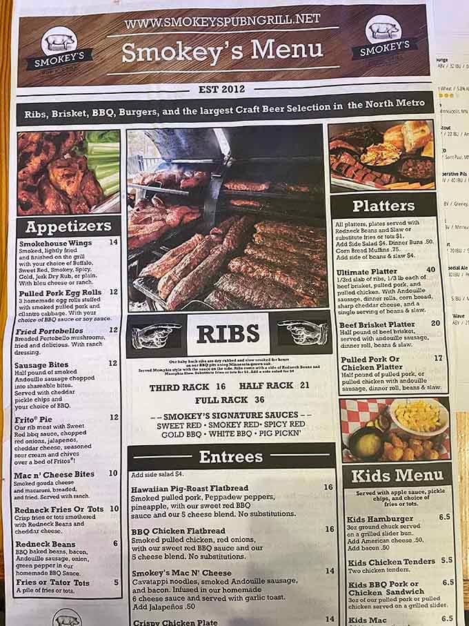 This menu reads like a love letter to smoked meat, with more sauce options than decisions.