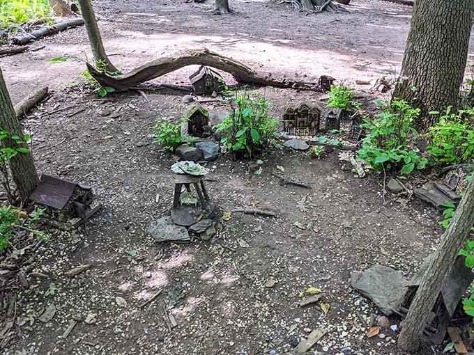 Tiny fairy houses nestle into the forest floor, complete with miniature furniture that'll make you believe in magic again.