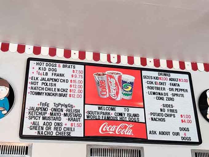 Free toppings and reasonable prices make this menu board more beautiful than any abstract art you'll find in galleries.