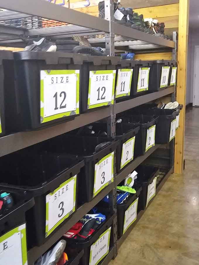 Those labeled bins make finding the right shoe size easier than getting your toddler to actually wear them.