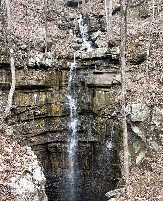 The waterfall transforms into a striking natural sculpture, as if Mother Nature herself is an artist shaping every detail.
