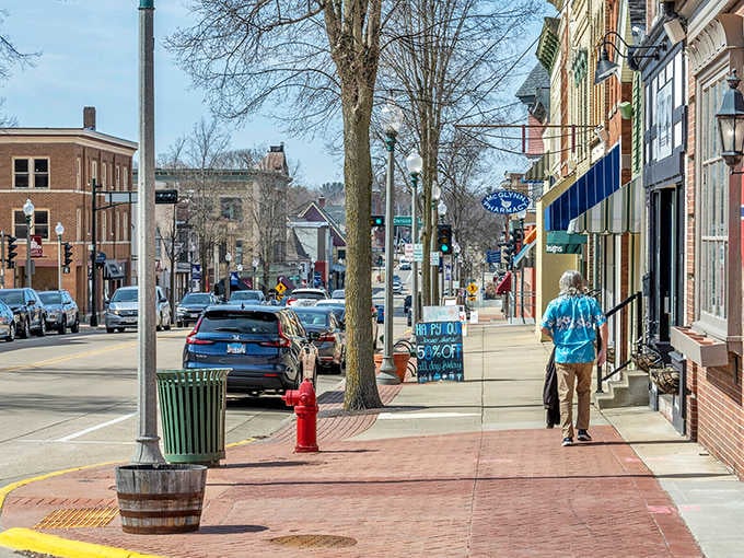 Wide sidewalks and striped awnings make window shopping feel like an actual activity worth your time again.