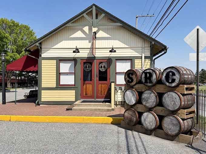 Even the station buildings look ready for their close-up in a classic American movie scene.