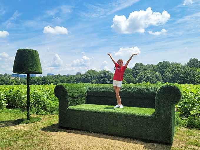 Someone built a couch out of hedges, because why shouldn't outdoor furniture be absolutely, wonderfully absurd?