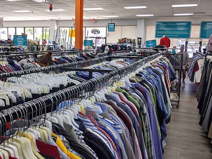 Endless racks create a clothing canyon where yesterday's fashion becomes tomorrow's perfect find at unbeatable prices.