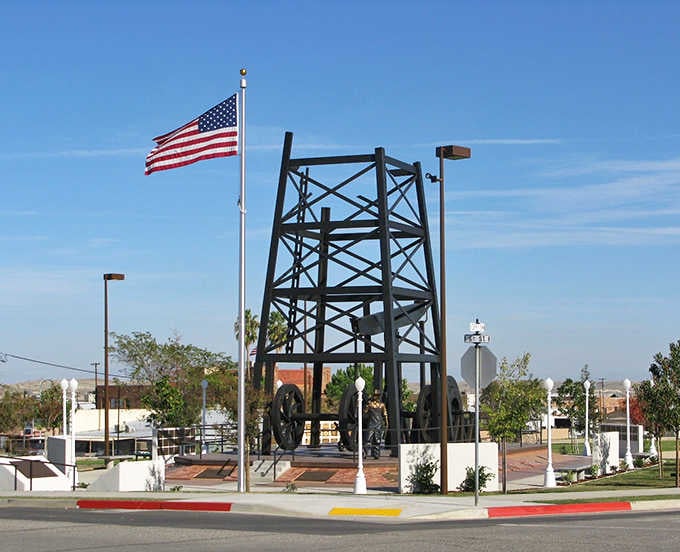 This vintage oil derrick stands proud as Taft's calling card, celebrating the black gold that built this community.
