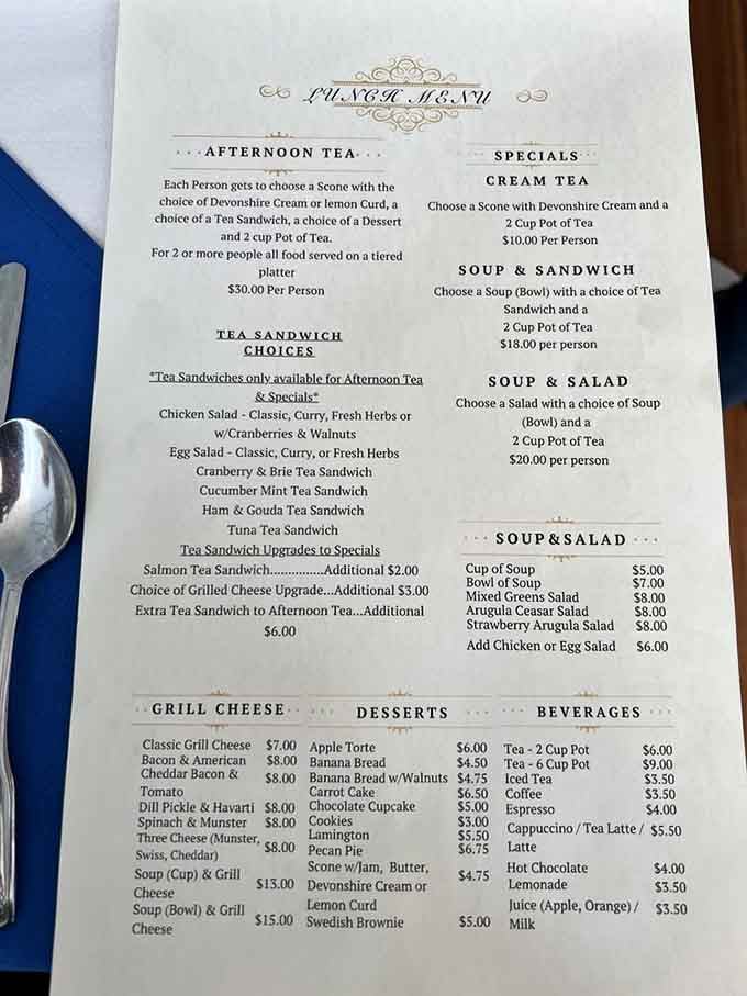 This menu reads like a love letter to afternoon tea, offering choices that'll make decision-making delightfully difficult.
