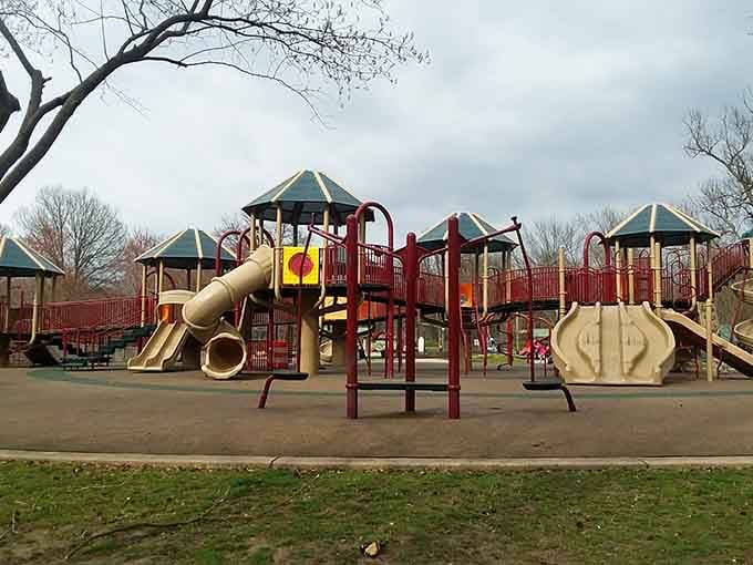 Deming Park's playground equipment looks ready to tire out an entire elementary school while parents enjoy actually affordable living nearby.