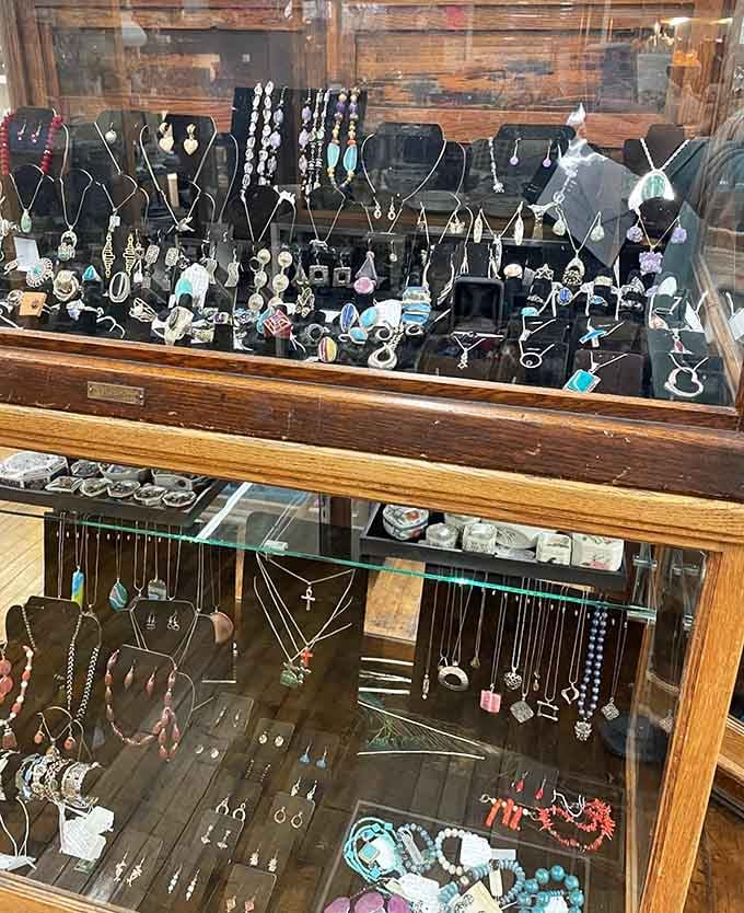 Sparkling treasures behind glass prove that one person's old jewelry box is another's absolute jackpot moment.