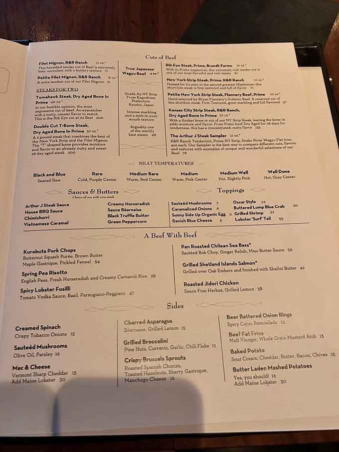 This menu reads like a love letter to beef, with enough options to make any carnivore weak in the knees.