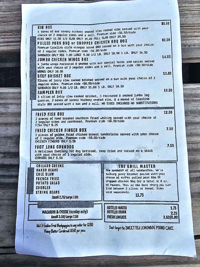 A menu that doesn't need paragraphs of explanation, just honest descriptions of seriously good smoked meat and sides.