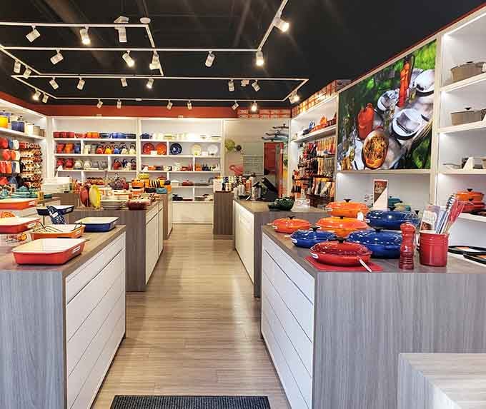 Le Creuset's rainbow of cookware turns kitchen shopping into an art gallery visit with practical benefits.