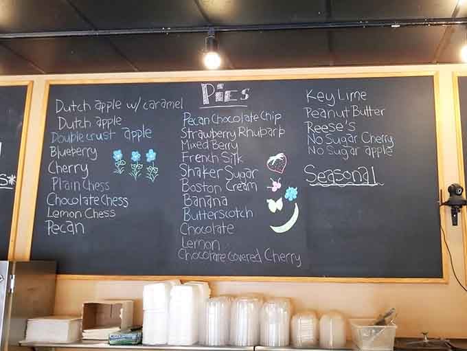 This chalkboard menu reads like a greatest hits album of pie, from classics to creative surprises.