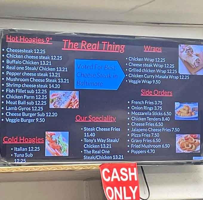 When a menu board proudly declares "Voted Baltimore's Best Cheesesteak," you know they're not messing around here.