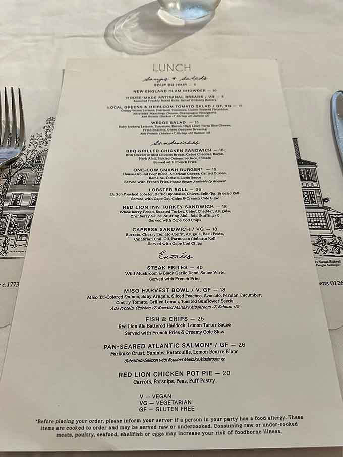 A menu that reads like a love letter to New England, featuring everything from lobster rolls to chicken pot pie.