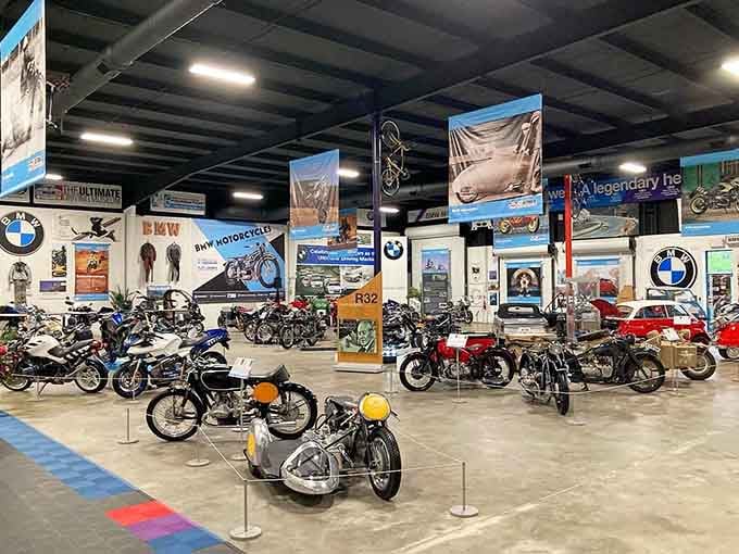 Vintage motorcycles lined up like a two-wheeled timeline of engineering brilliance and chrome-plated dreams.