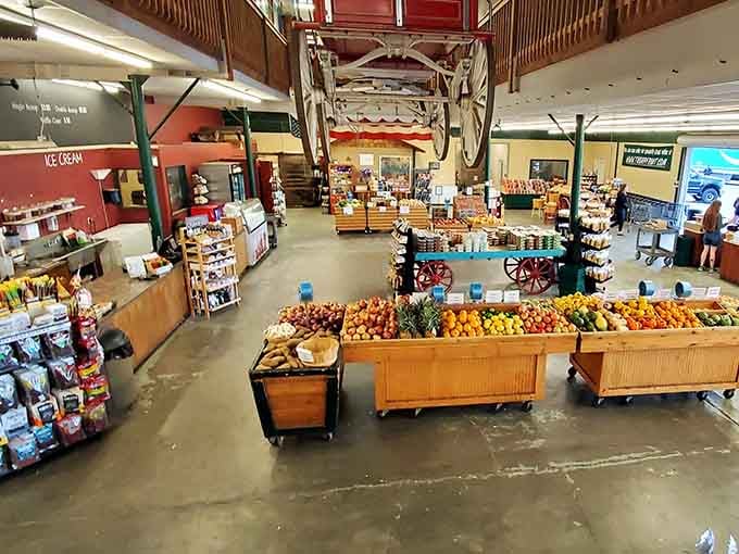 High ceilings and open spaces let you wander freely between fresh produce and vintage treasures without feeling cramped.