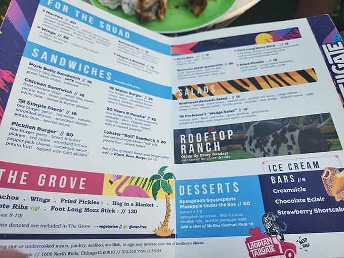 This menu reads like a greatest hits album, featuring everything from rooftop ranch greens to ice cream bars.