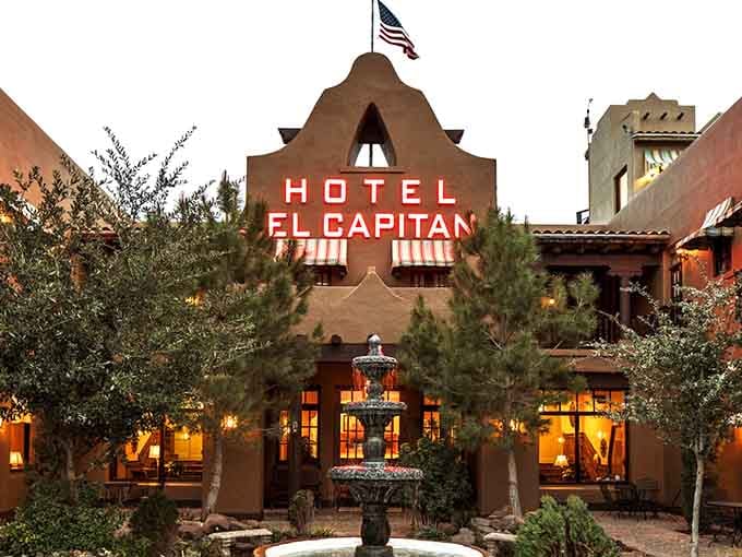 Hotel El Capitan glows like a desert jewel at dusk, proving that luxury can bloom in unexpected places.