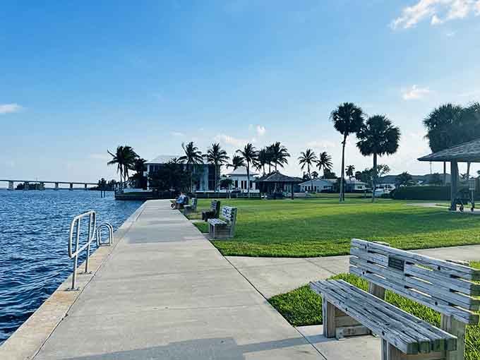 Riverside benches overlooking the lagoon: where contemplation meets perfect Instagram opportunities for your grandkids.