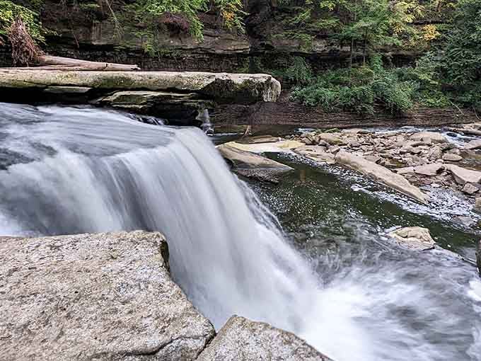 Water cascading over ancient rock shelves creates nature's own white noise machine, batteries not required.