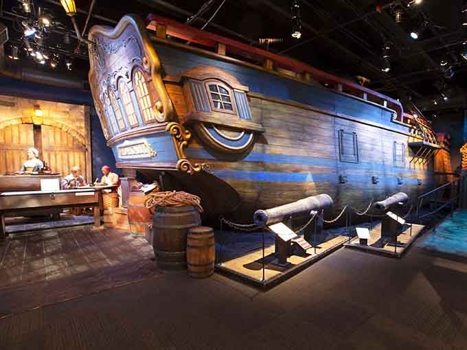 From this angle, you can see the ship wheels mounted on top, setting the seafaring mood perfectly.