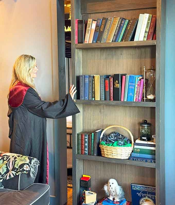 Pull the right book and watch magic happen; this isn't your average IKEA bookshelf situation, folks.