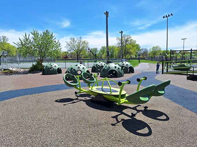 That dragonfly spinner isn't just whimsical, it's engineered so every kid gets to experience glorious dizziness together.