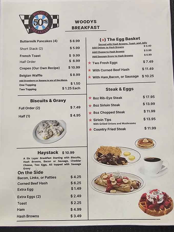 The breakfast menu reads like a love letter to the 1950s, complete with crepes made from their own recipe.