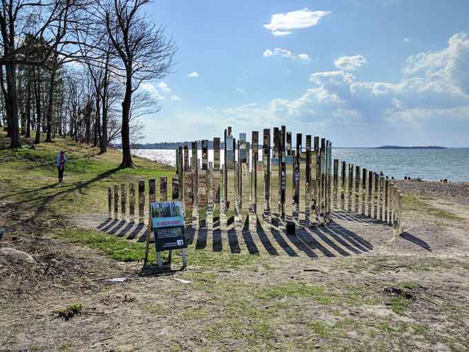 Modern art meets timeless coastline, proving that creativity and nature make surprisingly compatible companions along these shores.