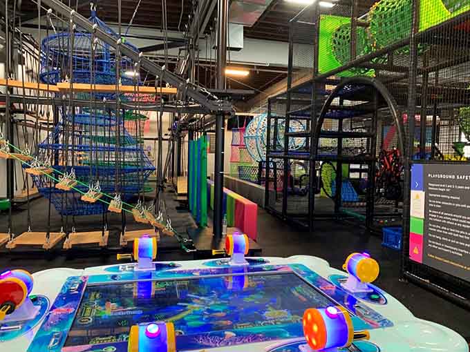 Interactive floor games meet ninja warrior courses in this wonderland where screens actually encourage movement and play.