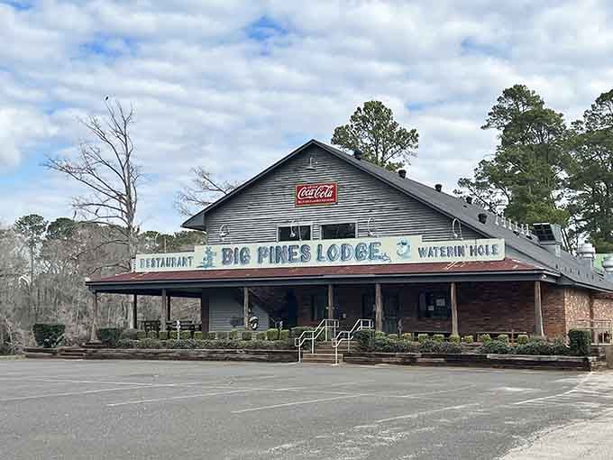 The vintage Coca-Cola sign and corrugated metal exterior whisper tales of catfish dinners and Southern hospitality.