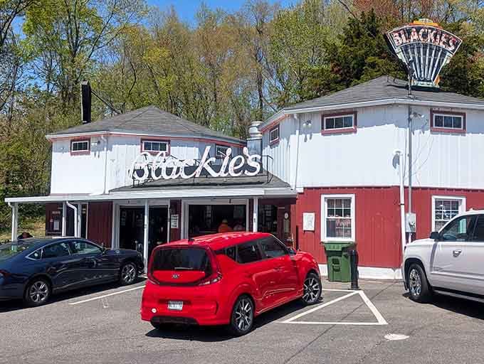 This red-and-white roadside beauty looks like it drove straight out of a Norman Rockwell painting into hot dog heaven.