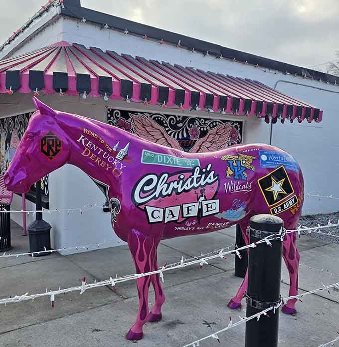 A hot pink horse covered in local pride? Now that's how you make an entrance statement!