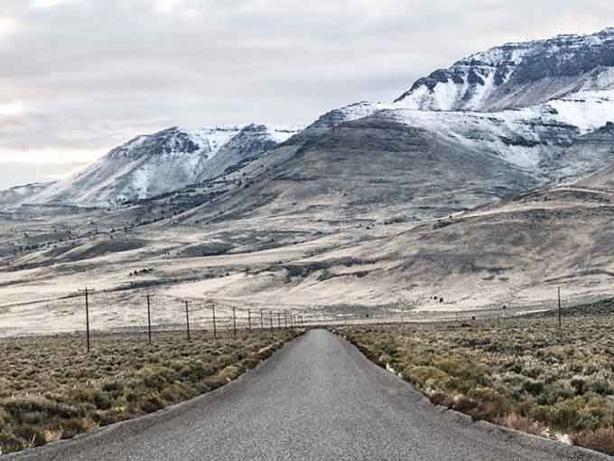 Talk about a road to nowhere beautiful&mdash;this straight shot through winter desert feels like driving into a Western movie.