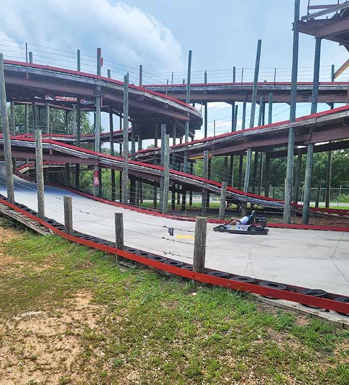 This towering track structure looks like someone built a roller coaster and forgot to add the rails.