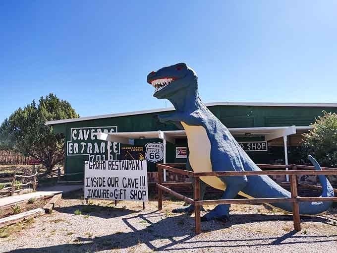 When a dinosaur guards your restaurant entrance, you know the food inside will be prehistoric-sized portions.