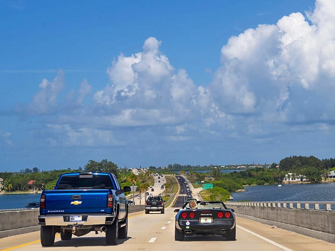 When a Corvette and a Silverado share the road, you know this coastal route attracts all kinds of adventurers.