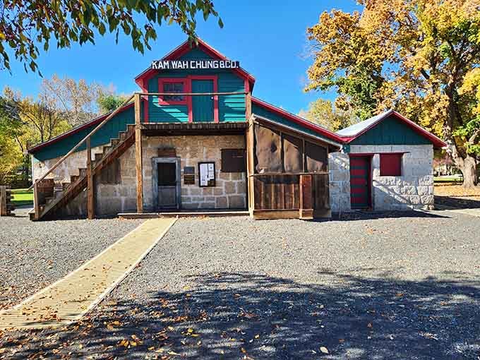 This colorful building with stone walls housed a thriving Chinese community center during Oregon's frontier days.