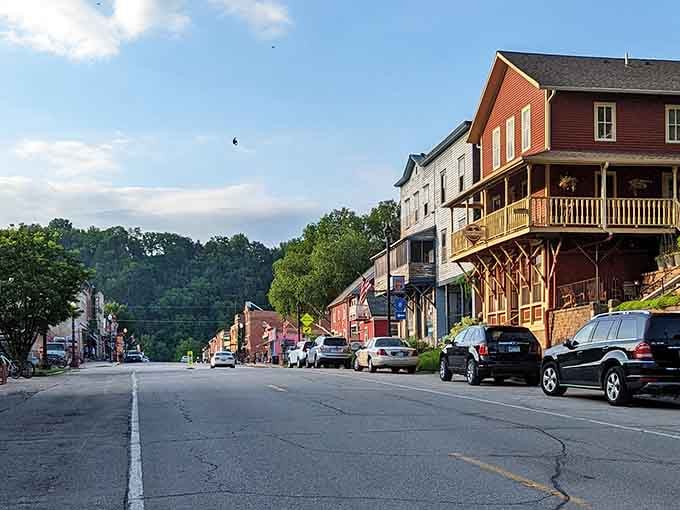 Colorful buildings nestle into the bluffs like a storybook village that somehow escaped into real life perfectly.