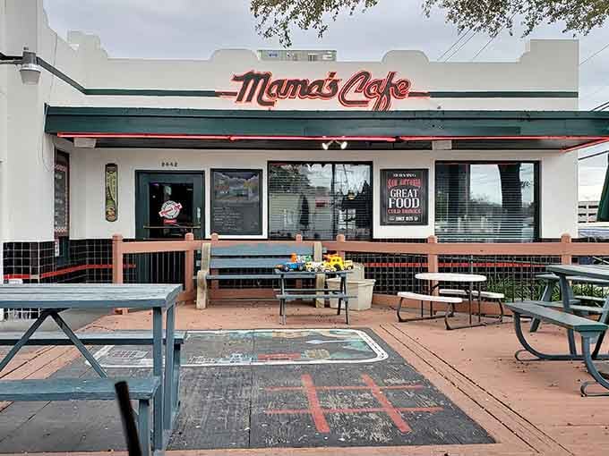 The retro script and outdoor seating whisper of simpler times when diners were neighborhood gathering spots for great meals.