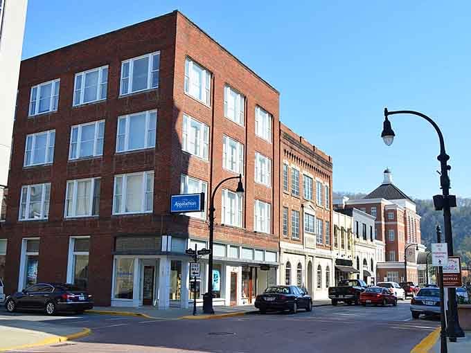 Mountains embrace this downtown like protective arms, creating a valley where community thrives among the Appalachian peaks.