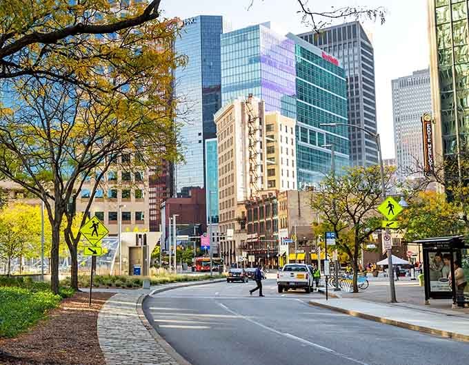 Modern glass towers catch autumn light beautifully, proving this steel city has transformed into something surprisingly elegant and photogenic.
