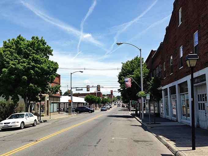 Salem's downtown brick corridor glows with afternoon warmth, offering the kind of walkable charm that makes you forget about traffic jams.