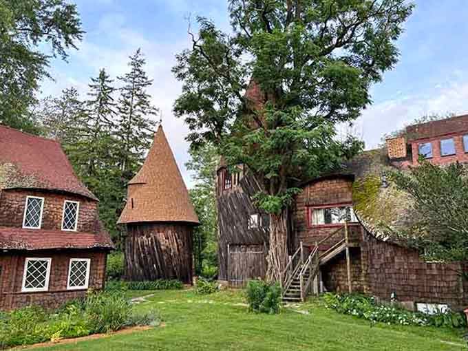 Pointed turrets and shingled towers &mdash; Santarella looks like the Shire relocated to the Berkshires.