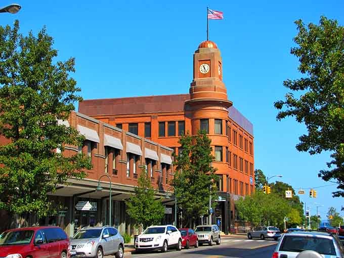 Bathed in golden sunlight, this landmark building glows with the warmth of a community that truly cares about its heritage.