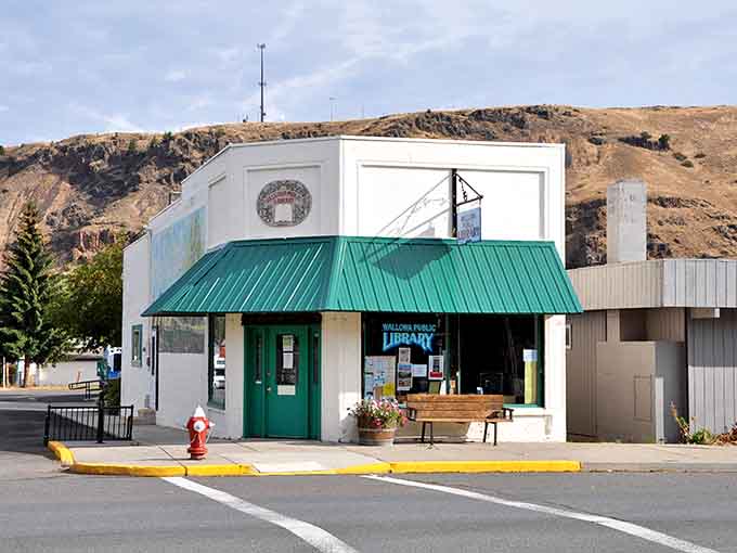 The library's green awning pops against white walls like a mint julep on a summer day in the high desert.