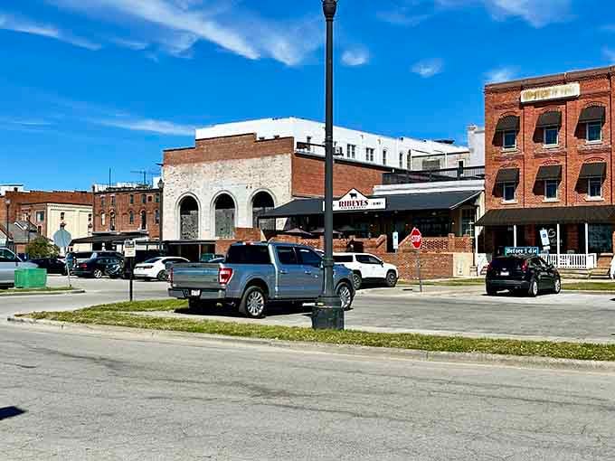 Mixed architecture creates a downtown streetscape that's more interesting than any cookie-cutter suburb you've ever seen before.